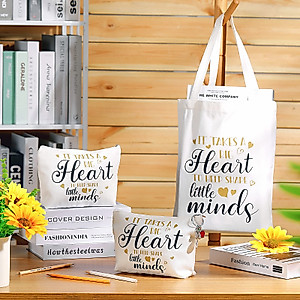 9 Pcs Teachers Appreciation Gifts Christmas Gift Cotton Tote Makeup Bag Teacher Cosmetic Bag with Zipper, Graduation End of Year Apple Keychain Gifts from Students for Teacher