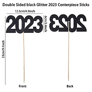 12 Pieces Glitter 2023 Centerpiece Sticks Black Double Sided 2023 Graduation Party Sticks 2023 Floral Picks Table Centerpiece Topper for 2023 Graduation New Year Party Decoration Supplies,4.9x9.1"