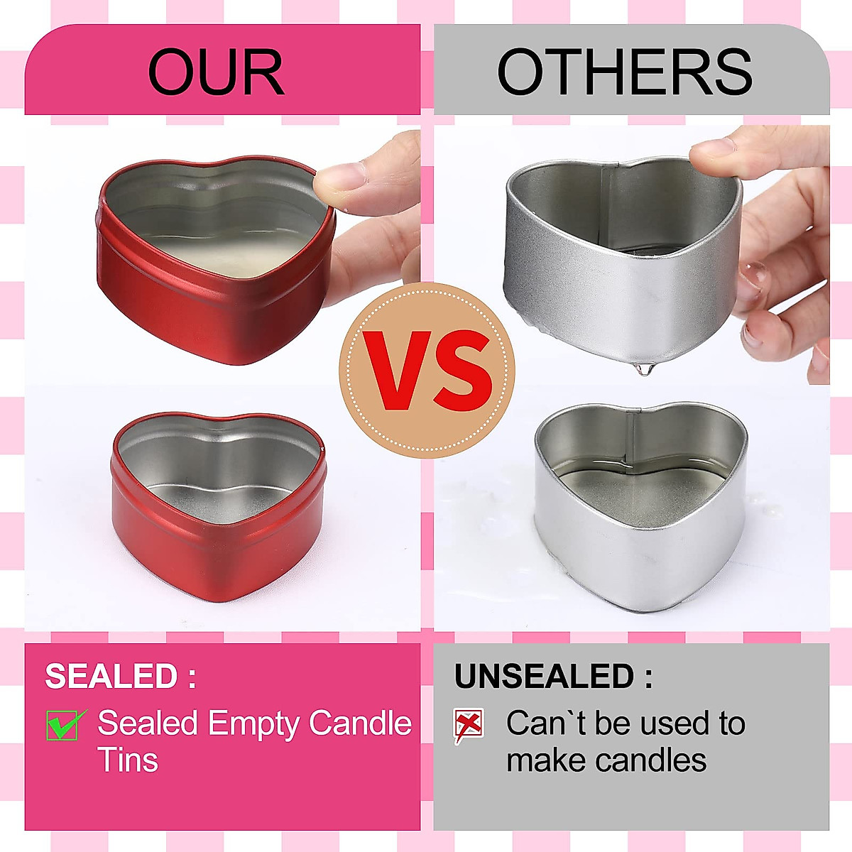 Vesici 12 Pack 2 oz Heart Shaped Metal Tins with Lids Empty Candle Jars Candle Containers Cans for Making Candles Heart Box for Mother's Day Candies Presents Gifts Home Supplies(Red)