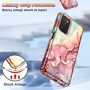 Btscase for Samsung Galaxy A03S Case, Marble Pattern 3 in 1 Heavy Duty Shockproof Full Body Rugged Hard PC+Soft Silicone Drop Protective Women Girl Cover for Samsung Galaxy A03S, Rose Gold