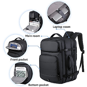 32L Travel Laptop Backpack for Men Fit 16 Inch Notebook, Flight Approved Carry On Suitcase Backpack, Expandable Large Luggage Backpack Water Resistant Weekender Overnight Daypack, Black