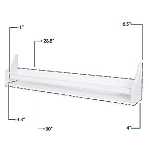 Nursery Décor Wall Shelves – 3 Shelf Set – White Long Crown Molding Floating Bookshelves for Baby & Kids Room, Book Organizer Storage Ledge, Display Holder for Toys, CDs, Baby Monitor
