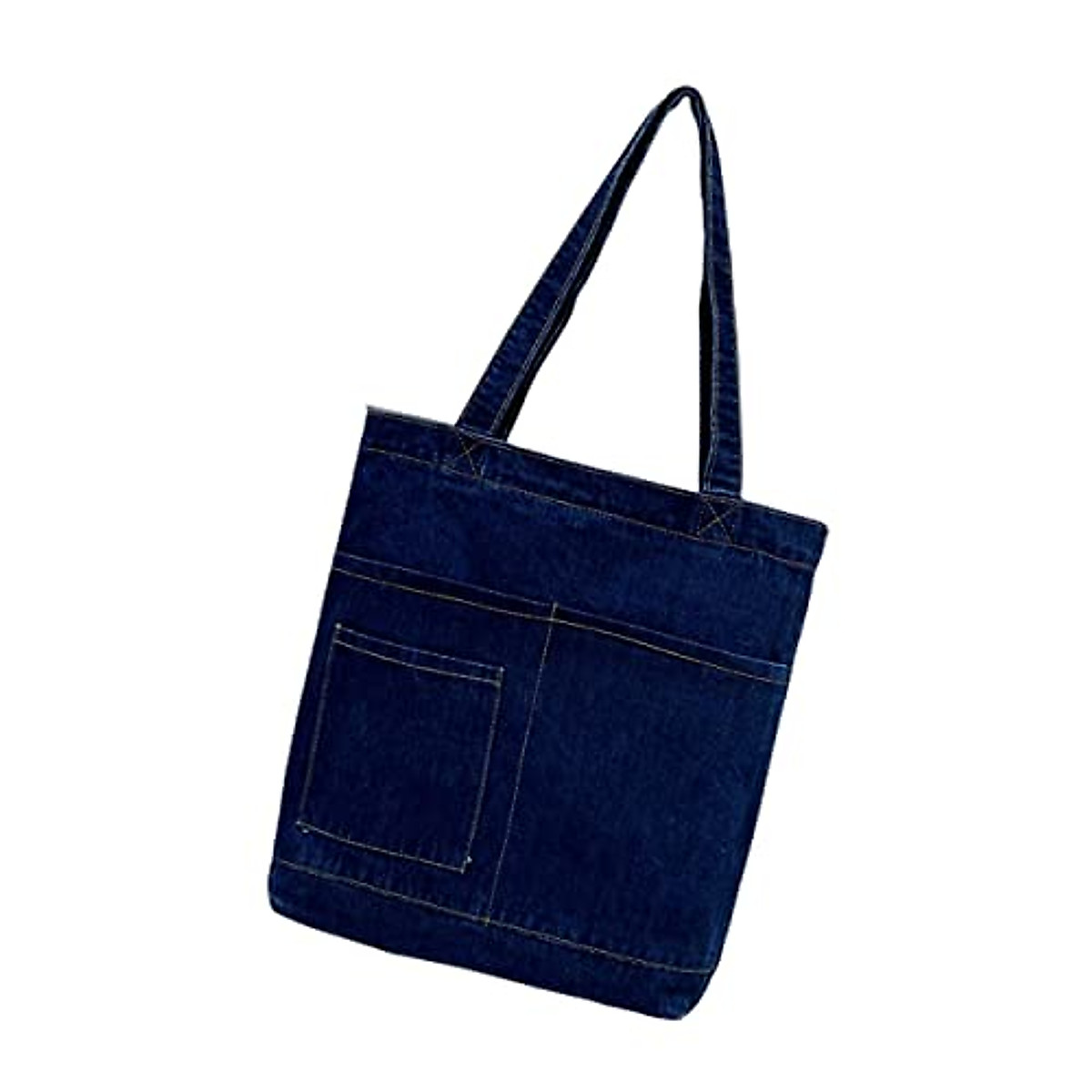 IAMUHI Denim Shoulder Handbag Casual Medium Tote Purse Canvas Shooper Bag School Bag for Women/Girls,Navy Blue