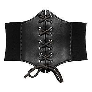 Women's Lace Up Corset Elastic Wide Waist Pirate Costume Cincher Belt(S,Black)