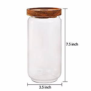 Bekith 3 Pack Glass Storage Containers with Airtight Seal Acacia Wood Lids, 31.6 FL OZ (950ml) Clear Glass Food Storage Jars for Kitchen, Glass Pantry Canister for Spaghetti Pasta, Coffee, Beans