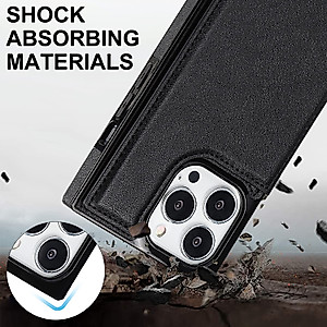 DEFBSC Compatible with iPhone 14 Pro Max Case, Crossbody Wallet Case, Adjustable Detachable Lanyard Neck Strap with Kickstand Leather Card Holder Protective Cover-Black