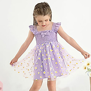 URMAGIC Toddler Girls Ruffle Sleeveless Dresses Daisy Solid A-line Summer Casual Party Sundress 12M-5Y