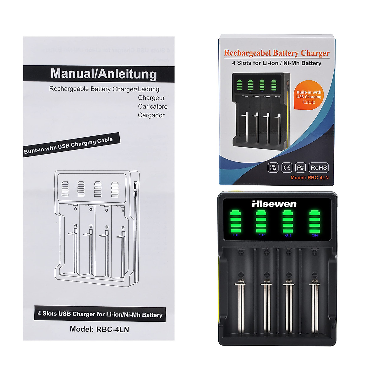 18650 Battery Charger, Hisewen Universal Smart USB LED Dual Battery Charger 18650 for 3.7v Li-ion 14500 16340 18350 26650 21700 Rechargeable Batteries