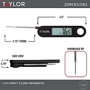 Taylor Instant Read Digital Meat Food Grill BBQ Cooking Kitchen Thermometer, Folding Probe, Black