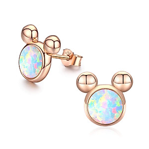 Cuoka Mouse Earrings 925 Sterling Silver Rose Gold Mouse Stud Earring,Animal Opal Mouse Pierced Earrings Jewelry for Women