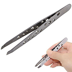 DIEWU Stainless Steel Tweezers for Eyebrows Bevel Precision Tweezers with Sharp Needle, Threading Tweezers Makeup Tools,Silver,(AMX3R035T7US)
