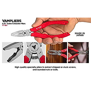 VAMPLIERS 6.25" Screw Extraction Multipurpose Pliers with Unique Non-Slip Jaws. Patented Stripped Screw Remover Tool. Effeciently extracts any damaged or rusted screws/fasteners. Made in Japan: VT-001