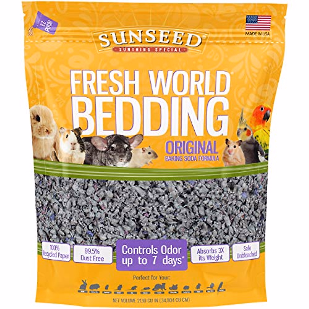 Sunseed 18222 Fresh World Bedding for Small Animals, Original Gray - 2130 Cubic Inch