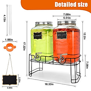 COHOMA 2 Gallon Glass Drink Dispensers For Parties(2 PACK),Beverage Dispensers With Stand And 100% Leakproof Stainless Steel Spigot.Glass Water Jug Dispenser,Lemonade Dispenser,Mason Jar.