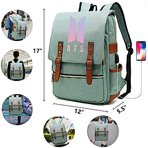 WGEEEY Kpop BTS School Backpack Merchandise, BTS Book Bag Casual Backpack for Army Gifts Green