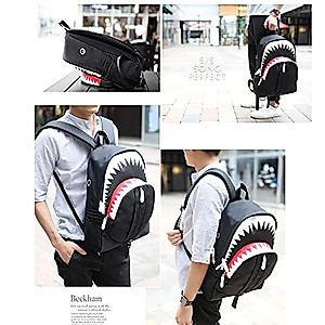 COCONONO School Backpack Shark Luminous Laptops Backpack with USB Charging Port, Water Resistant Unisex Daypack Travel Rucksack Black