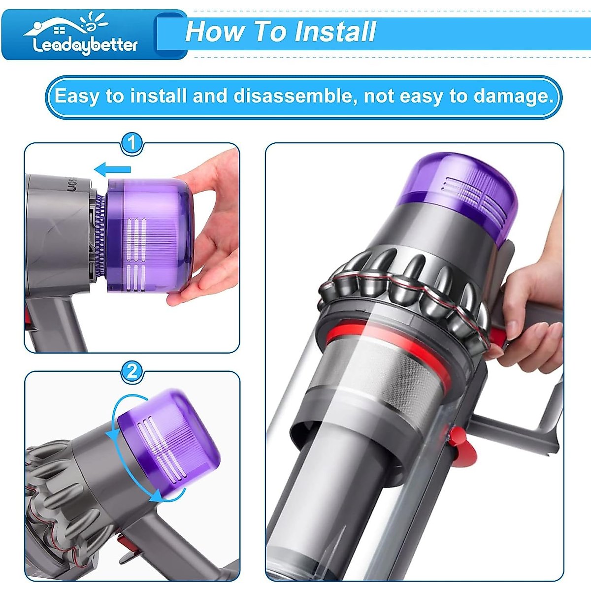 Leadaybetter 3 Pack Vacuum Filters for Dyson V11 Filter Replacement, V11 Animal/Extra/Torque Drive/Complete / V15 Detect Vacuums, Compare to Part No. 970013-02