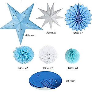 Paper Decorations Party Pink&Blue Baby Shower Party Decoration KIY Hanging Swirls Star Lantern Tissue Pom Honeycomb Balls Paper Fan Flower for Birthday