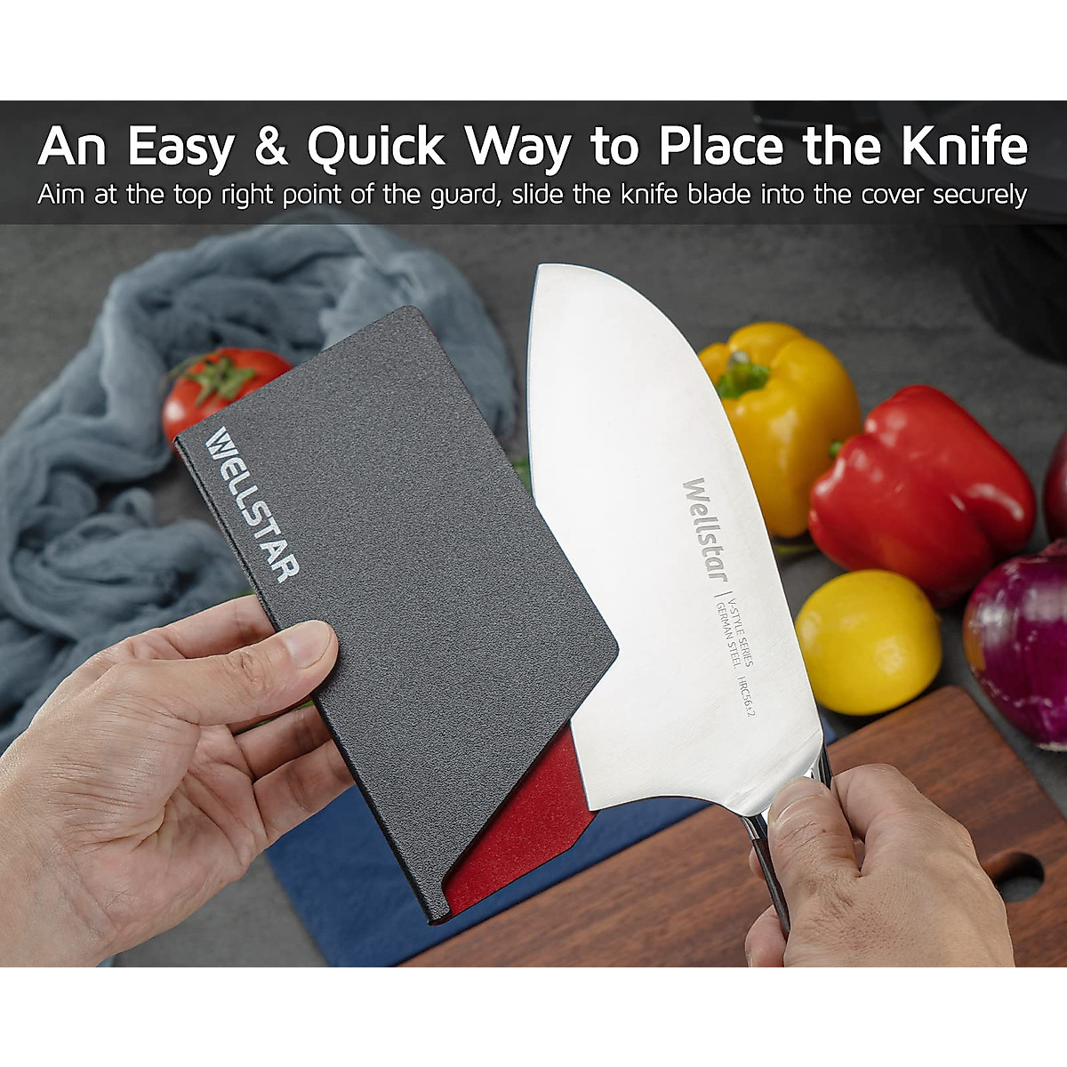 WELLSTAR Big Knife Edge Guard, Wide Meat Cleaver Knife’s Blade Covers, BPA Free ABS Protective Blade Sheath, Non-Scratch Felt Lining Butcher Chef Knife Cover (Knives not included)
