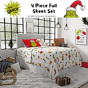 Franco Collectibles Dr. Seuss The Grinch Holiday & Christmas Bedding Super Soft Microfiber 4 Piece Full Sheet Set, (Officially Licensed Product)