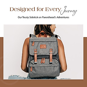 Citi Collective Nomad Grey Diaper Bag Backpack -Premium Vegan Leather- Compact Spacious Design With Insulated Pockets and Stroller Clips