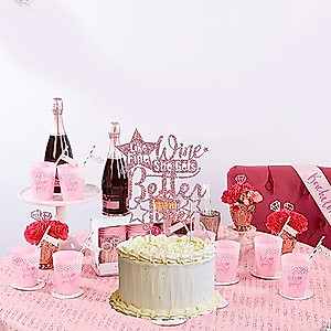 Rose Gold Glitter Like Fine Wine She Gets Better with Time Cake Topper Women Girls Birthday Party Decorations for 30th 40th 50th 60th Birthday Decor Supplies