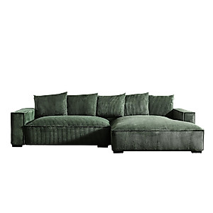 Container Furniture Direct Luxe Large Two-Piece Right Facing Sectional Sofa for Living Room, 106.7-Inch L Shaped Loveseat and Chaise, Upholstered with Corduroy Fabric, 3, Dark Green