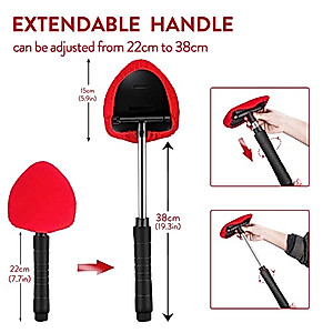 Windshield Cleaning Tool, Car Window Cleaner Windshield Cleaner with Extendable Long Handle and 3 Washable Reusable Microfiber Cloth, Mini Duster Cleaner and Brush