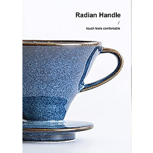 Ceramic Coffee Dripper Filter 60 Angle Tapered 02-4Cup Pour Over Coffee Ceramic Hand Brew Coffee Cup Retro Filter Set Reusable Portable Coffee Maker (2/4 People Large - Sky Blue)