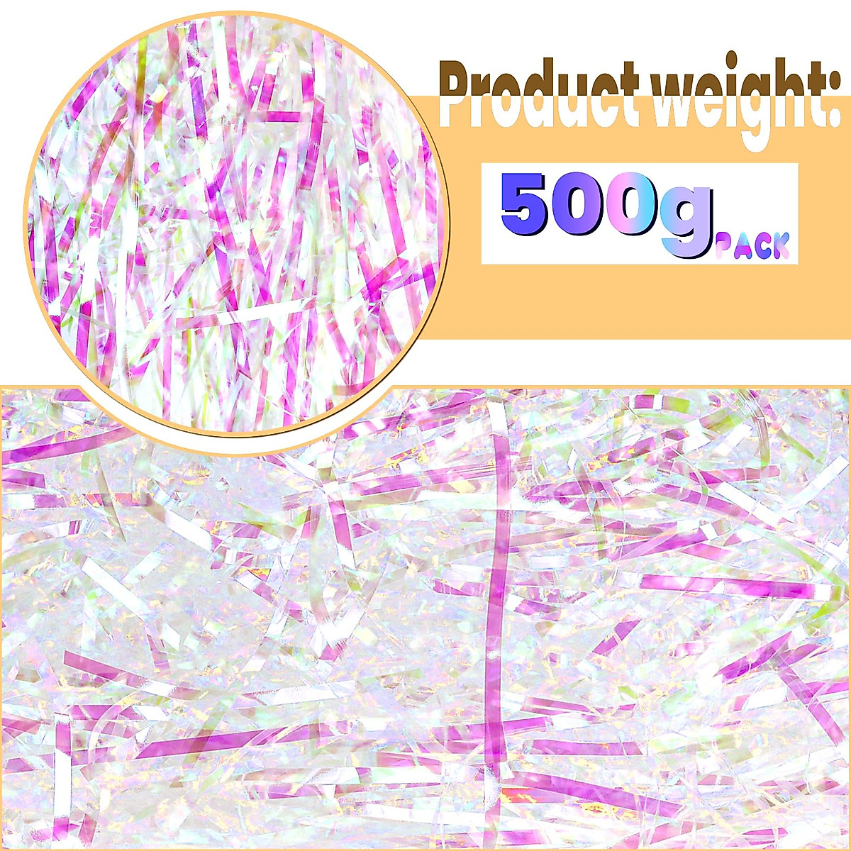 VOKOY 1LB Iridescent Crinkle Cut Paper Shred Filler, Holographic Shredded Paper Sparkly Raffia Grass Paper Stuffing Crinkle Paper Filler Confetti Shredded Tissue for Gift Boxes Bags Baskets Filling