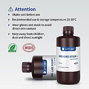 Anycubic Upgraded ABS-Like 3D Printer Resin, Hardness and Toughness 405nm UV-Curing 8K Resin, High Precision and Easy to Post-Process Standard Photopolymer Resin for LCD DLP 3D Printing (Grey, 1kg)