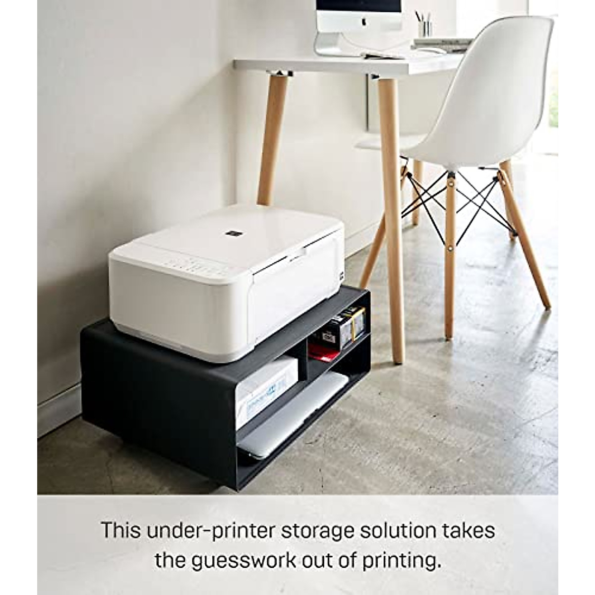 Yamazaki Home Desktop Printer Stand - Computer Accessory Office Organizer Steel One Size Black