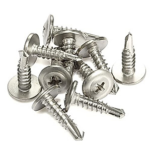 #8 x 1" Wafer Head Self Drilling Sheet Metal Screws, (1/2" to 1-1/2" Length), Stainless Steel 410, Modified Truss Head Self Driller, 100 PCS