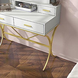 Vanity Table with Lighted Mirror, Modern Makeup Vanity Table with 10 Lights Makeup Desk 4 Drawer Storage Dressing Table for Bedroom (White)