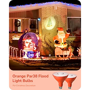 EDISHINE Christmas PAR38 Orange LED Flood Light Bulbs Outdoor, Dimmable Orange LED Light Bulb, 18W(120W Equivalent), Orange Flood Lights Bulb for Christmas Decorations, E26 Base, ETL Listed, 4 Pack