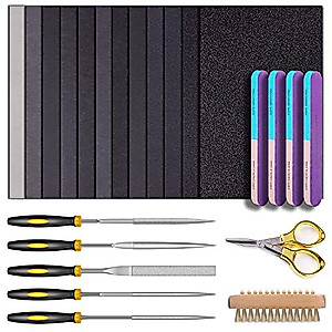 Resin Sanding and Polishing Kit,23 Pieces YASPIT Resin Casting Tools Set, Include Sand Papers,Resin File,Polishing Blocks,Scissors,Wooden Brush for Polishing Epoxy Resin Jewelry Making Supplies