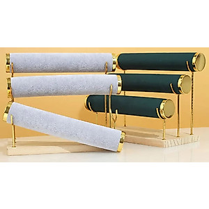 RJ Displays-Grey Velvet 3 Layer Detachable Wood Gold Hardware Jewelry Holder Organizer Display Stand Velvet Bracelet Display Stand. Comes with Micro Fiber Jewelry Cleaning/Polishing Cloth