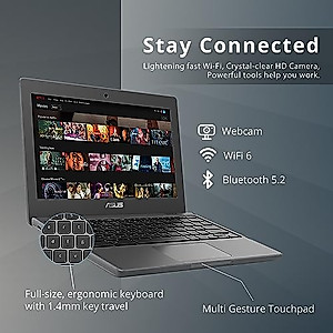 ASUS Chromebook YZ182 Rugged Student Laptop, 11.6" HD Anti-Glare Display, Intel Celeron N5100, 8GB LPDDR4X RAM, 32GB eMMC, Webcam, WiFi 6, Bluetooth, Chrome OS, Dark Gray