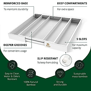 ROYAL CRAFT WOOD White Expandable Utensil Drawer Organizer and Basic Silverware Drawer Organizer