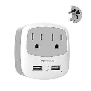 TESSAN New Zealand Australia Power Plug Adapter, Type I Travel Adaptor with 2 USB Ports 2 American Outlets, US to Australian AU Fiji Argentina China Charger Plug Converter