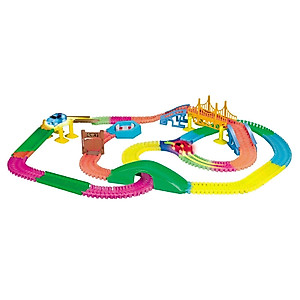 Mindscope Twister Tracks Mega Set Neon Glow in The Dark Flexible Track System with 547 Pieces Over 25 Feet of Track & Accessories