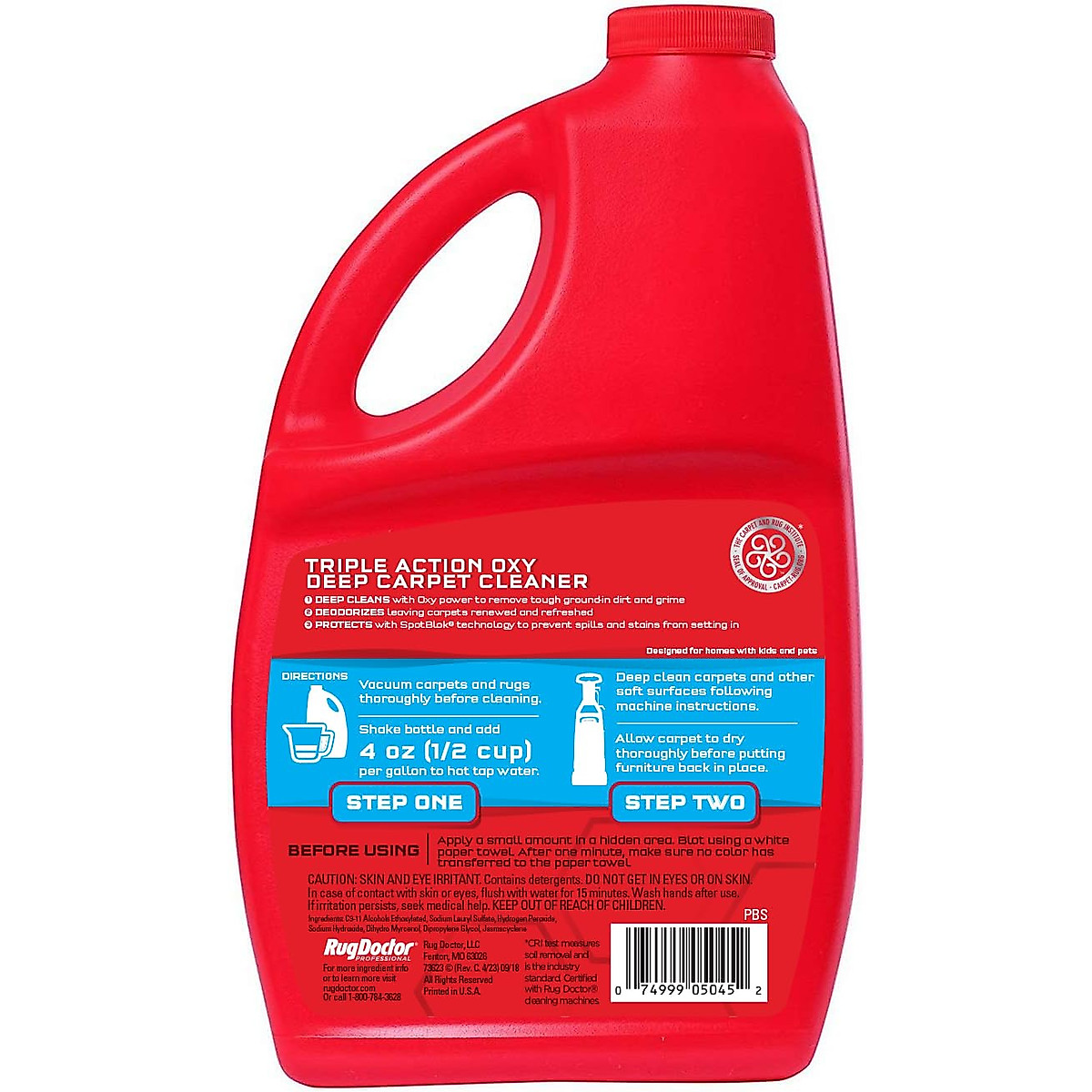 Rug Doctor Triple Action Oxy Deep Carpet Cleaner, 48 oz., Deep Cleans, Deodorizes, & Protects, Concentrated, Professional-Grade, 3X Action Formula