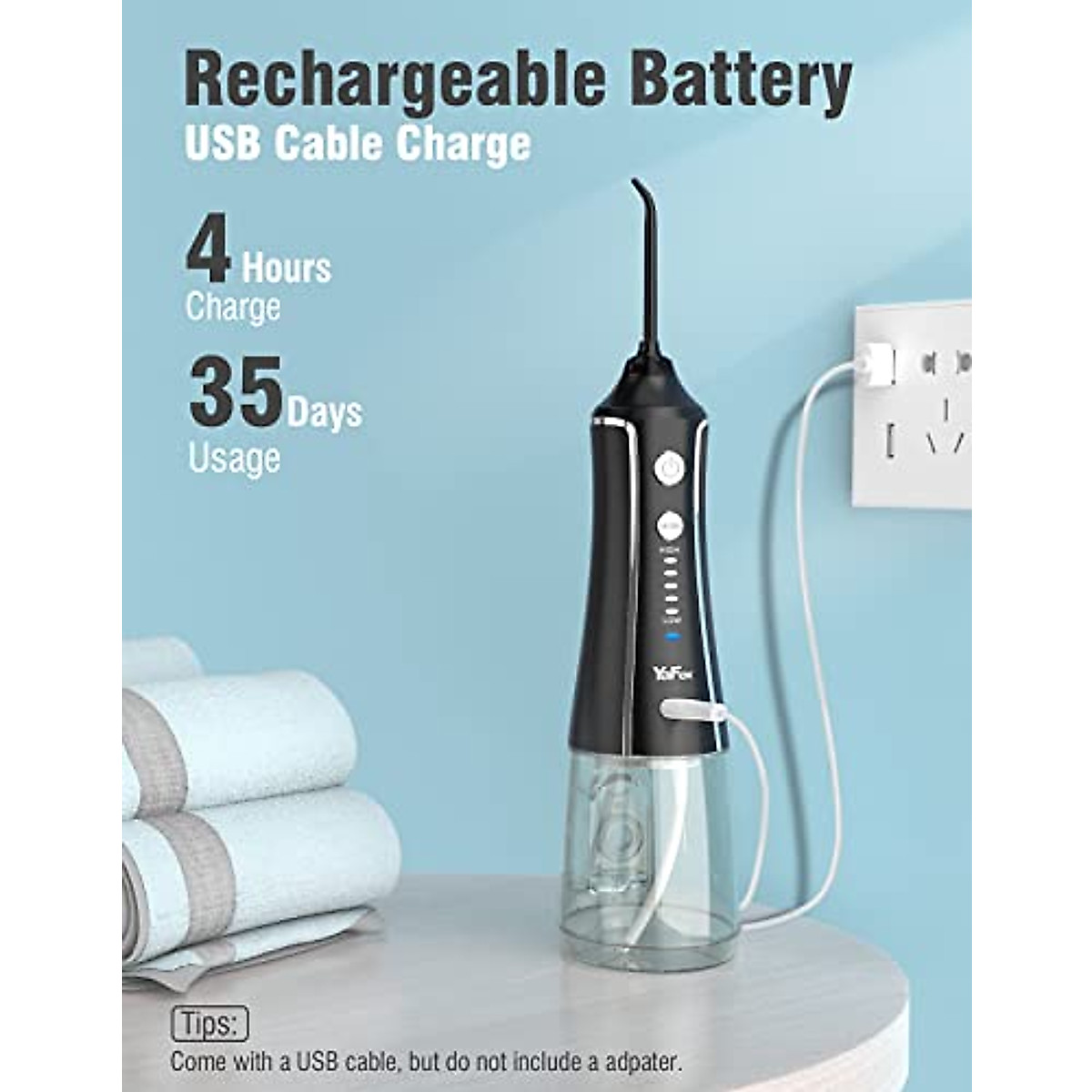 Cordless Water Flosser for Teeth, YaFex 320ML Portable Water Tooth Cleaning Pick Dental Oral Irrigator with 8 Tips, 5 Modes, Rechargeable, IPX7 Waterproof for Home Black