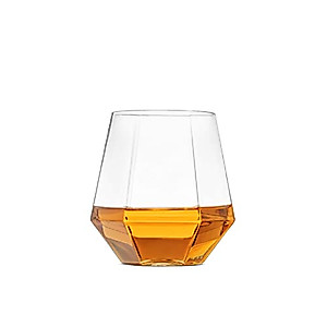 Munfix 32 Pack Diamond Shaped Plastic Stemless Wine Glasses Disposable 12 Oz Clear Plastic Wine Whiskey Cups Shatterproof Recyclable and BPA-Free