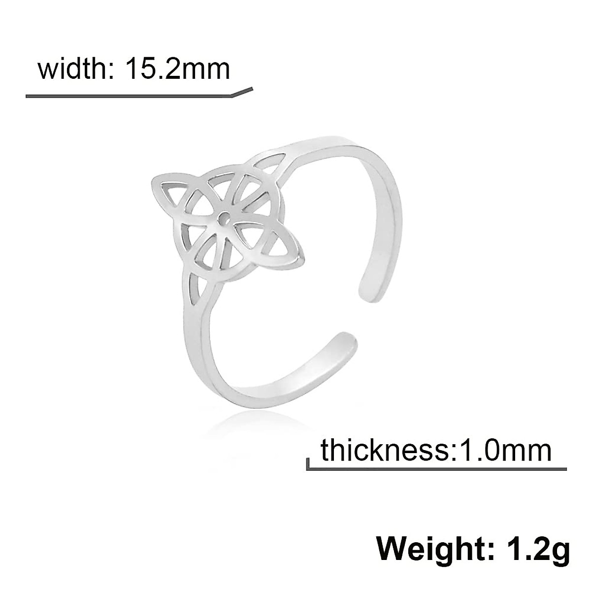 kkjoy Witches Knot Ring Stainless Steel Magic Knot Pagan Wiccan Symbol 4-Pointed Celtic Knot Witchcraft Adjustable Open Finger Rings for Women