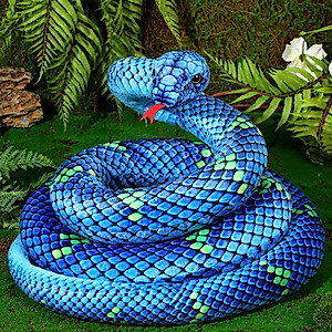 Hiboom Giant Snake Plush Large Stuffed Animal Snake Realistic Stuffed Snake Lifelike Plush Snake Toy Gifts for Birthday Party Prank Props (Blue,110 Inch)
