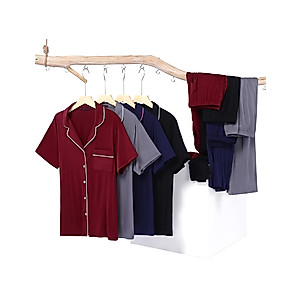 Avidlove Women Pajamas Set Notch Collar Soft Sleepwear Pjs Short Sleeve Button Down Nightwear with Long Pants Wine Red