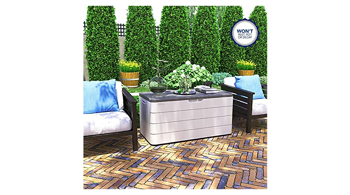 ADDOK Large Resin Deck Box - Waterproof Storage Bench for Outdoors