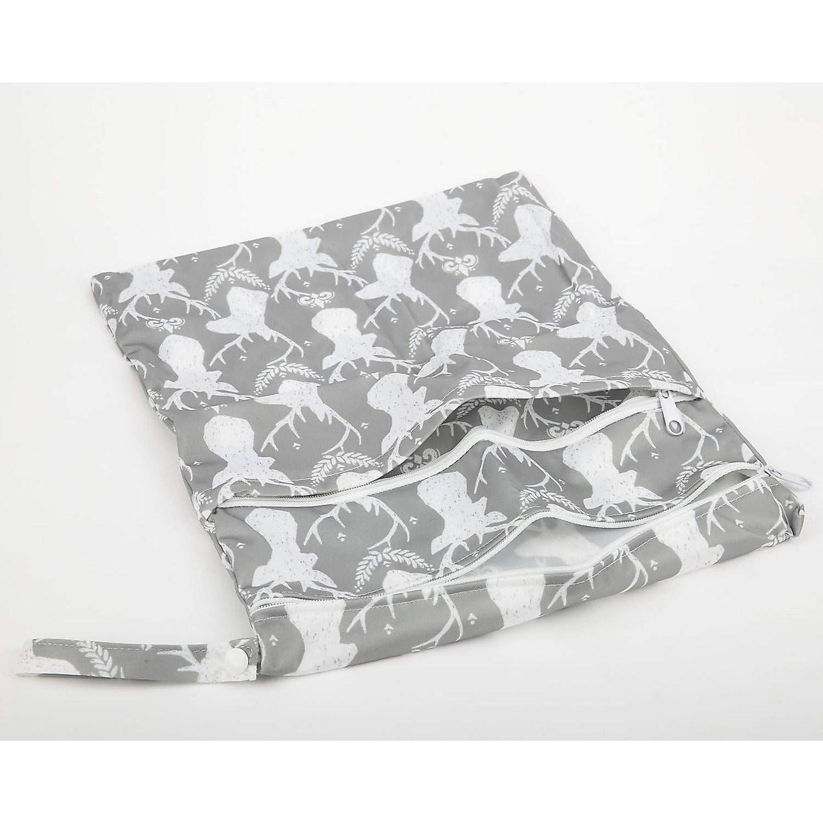 Sigzagor 2 Wet Bags Reusable Diaper Nappy Waterproof With Two Zippered Pockets (Gray Arrow and Deer Heads)
