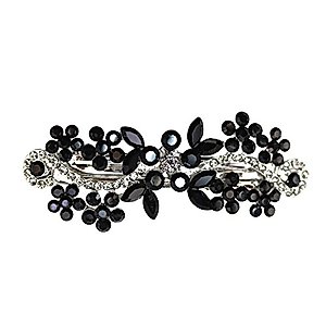 Faship Gorgeous Black Crystal Flower hair Barrette